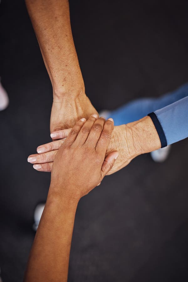 Teamwork, Top View and Senior Women Hands Together for Team Building ...