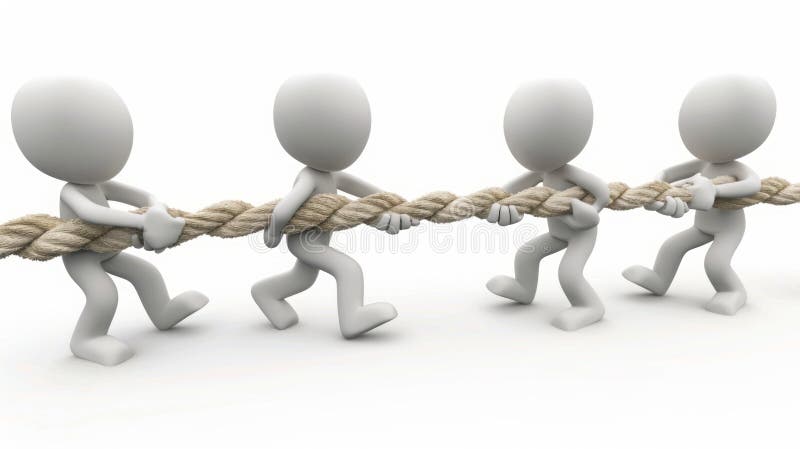 Teamwork Tug of War with Animated Figures in a Fun Competition Stock ...