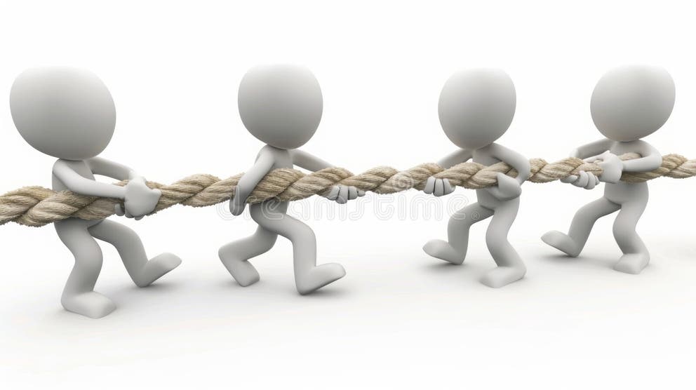 Teamwork Tug of War with Animated Figures in a Fun Competition Stock ...