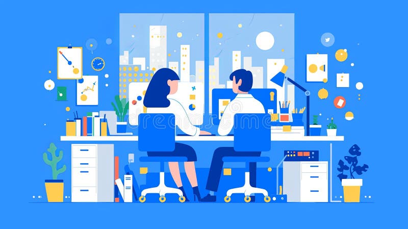 Two Professionals Collaborating in a Modern and Vibrant Office Setting ...