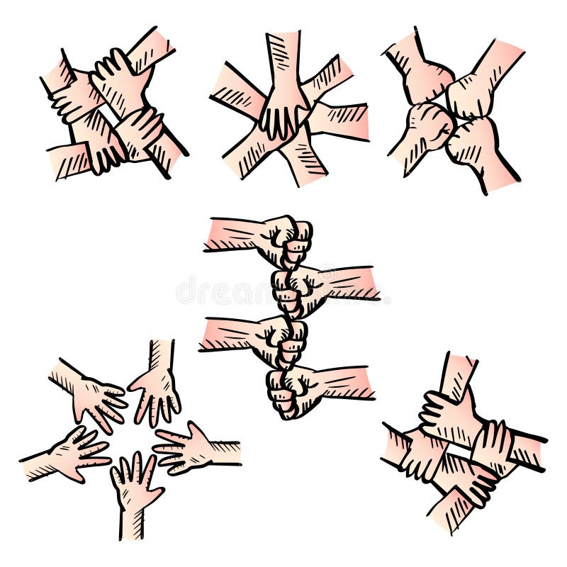 Teamwork Unity Hands Doodle Set Stock Illustration - Illustration of ...