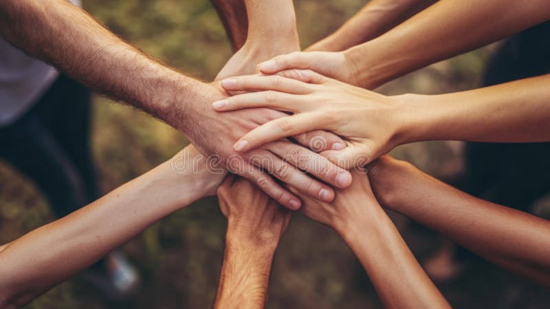 Teamwork and Unity: Hands Stacked Together Stock Illustration ...
