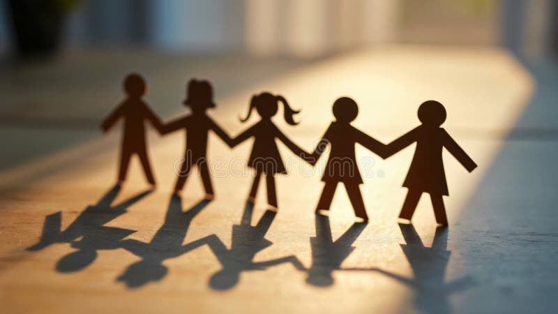 Teamwork Unity, Paper Cutout Stick Figures Holding Hands, Symbolizing ...