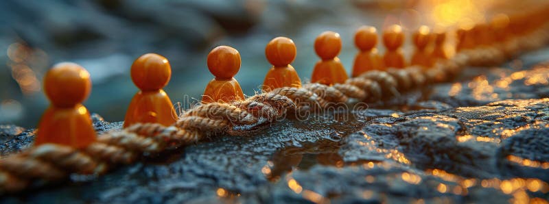 Teamwork and Unity on a Rope Bridge Stock Illustration - Illustration ...