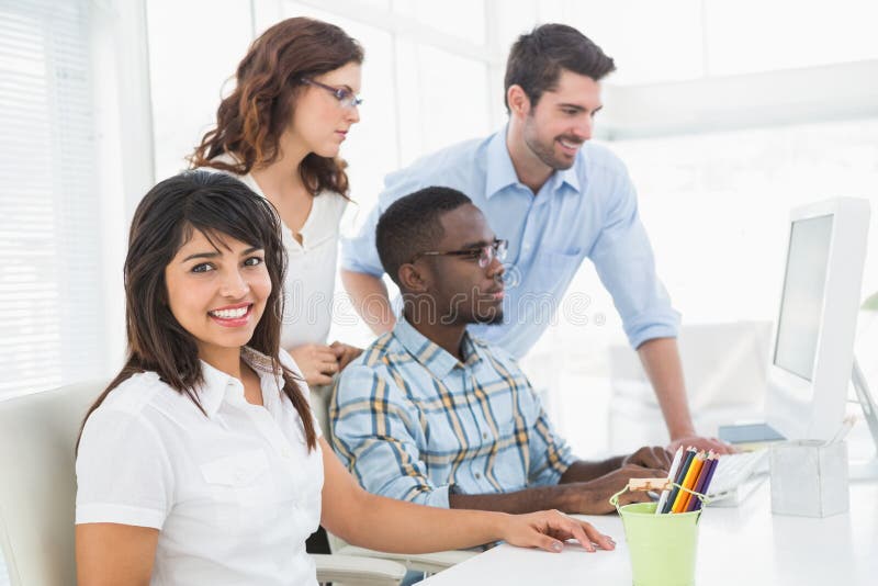Teamwork Using Computer Monitor Together Stock Image - Image of ...