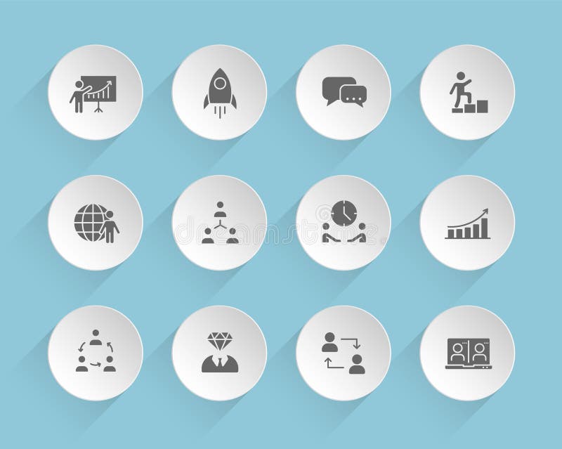 Teamwork Vector Icons on Round Puffy Paper Circles Stock Vector ...