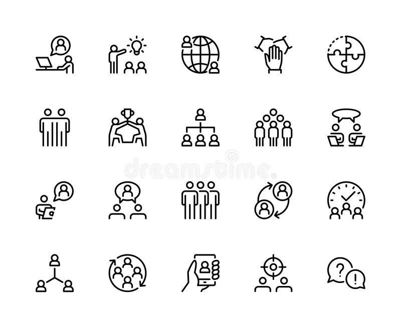 Teamwork Vector Line Icons. Isolated Icon Collection on White ...