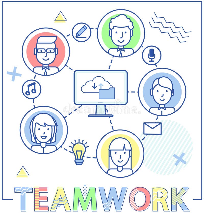 Teamwork Via Internet Meeting. Worldwide Connection, Global System ...