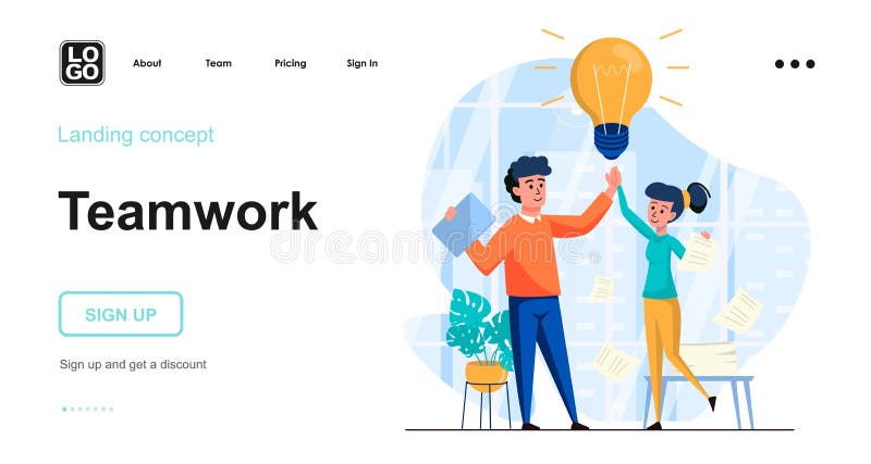 Teamwork Web Concept. Team of Employees Working Together Stock Vector - Illustration of ...