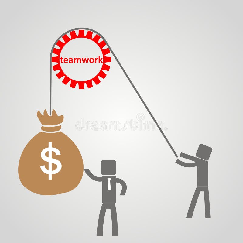 Teamwork Worker Pull Up Money Bag Stock Illustration - Illustration of ...