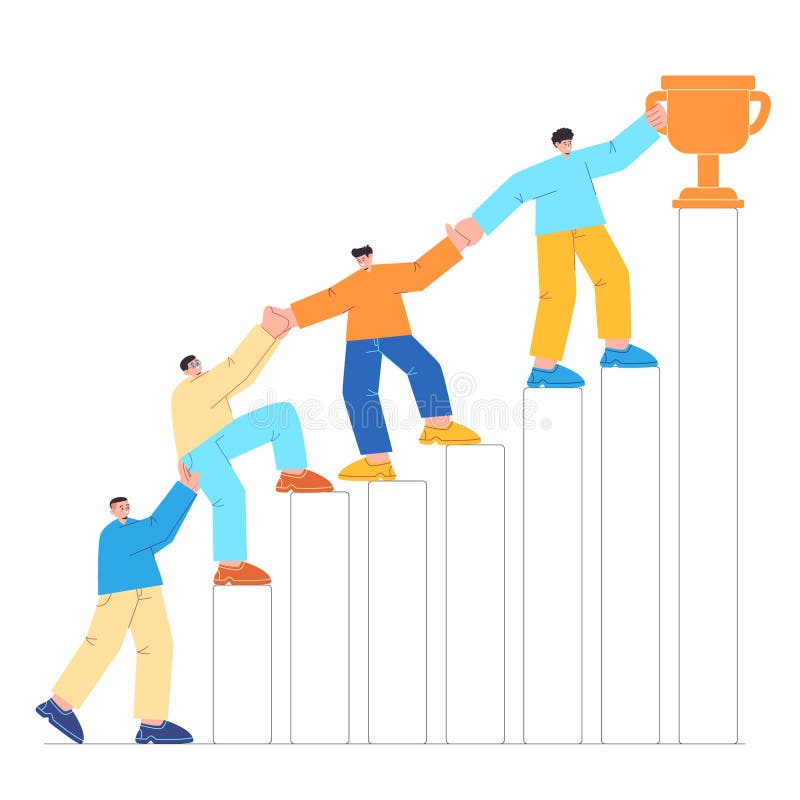 Teamwork Working Together Achieve Trophy Help Other Climb Step Stair ...