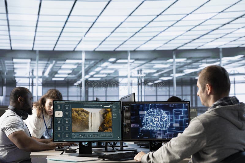 Teamworking Colleagues Coding AI Virtual Assistant Producing Clips ...