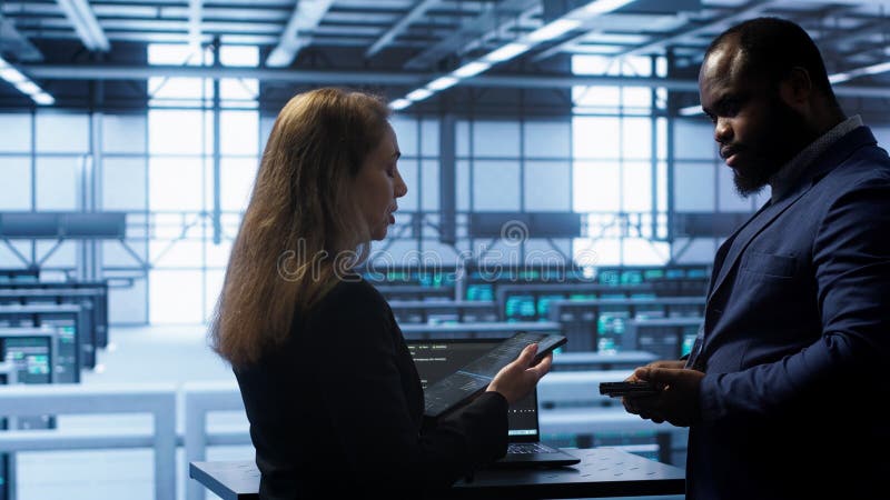 Teamworking Colleagues in Data Center Replacing Storage Rackmounts ...