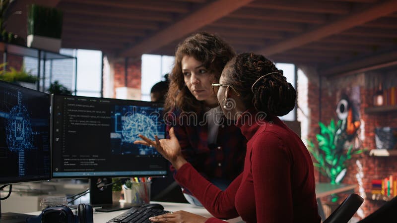 Teamworking Engineers Coding Advanced AI Algorithm in Startup Stock Photo - Image of engineer ...