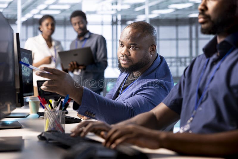Teamworking Engineers In Data Center Using Diagnostic Tools Stock Image Image Of Technician