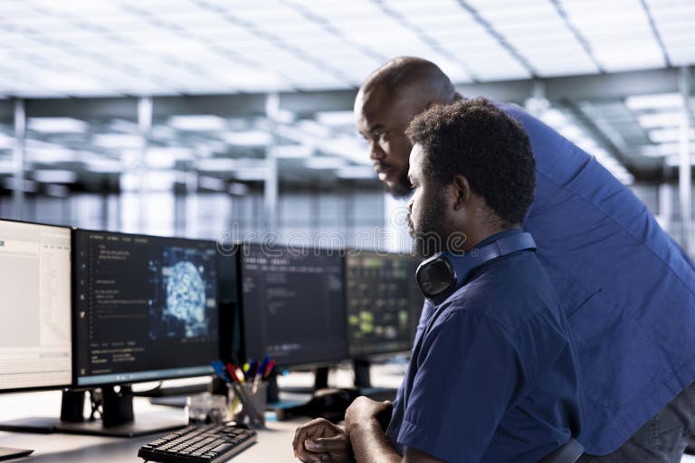 Teamworking Server Hub Coworkers Doing AI Research Stock Image - Image of facility, software ...