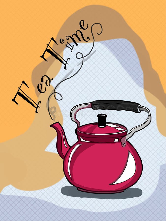 Teapot Cartoon Illustration and Tea Time Text Background Stock ...