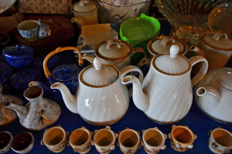 Teapot and Cup Collection Show on the Table Stock Image - Image of ...