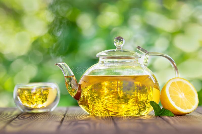 Teapot and Cup of Mint Tea with Lemon Stock Image - Image of teacup ...