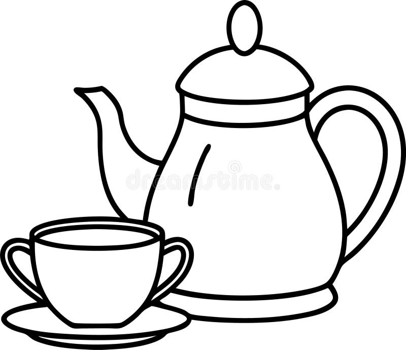 The Teapot and Cup Plate Icon Vector Illustration Set Stock ...