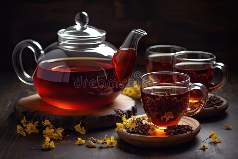 Teapot and Cups Filled with Warm, Aromatic Tea Stock Illustration ...