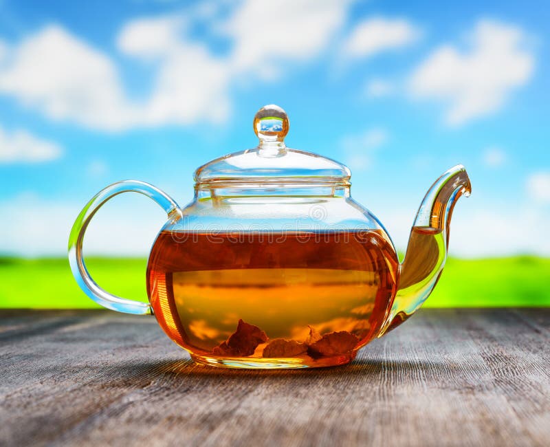 Teapot of Fresh Tea on Natural Background Stock Image - Image of health ...