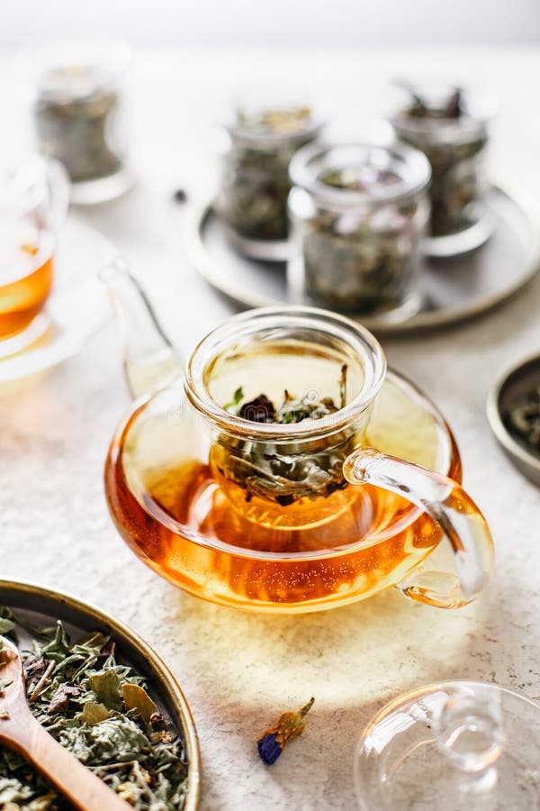 Teapot with Tea and Fresh Leaves Stock Image - Image of breakfast ...