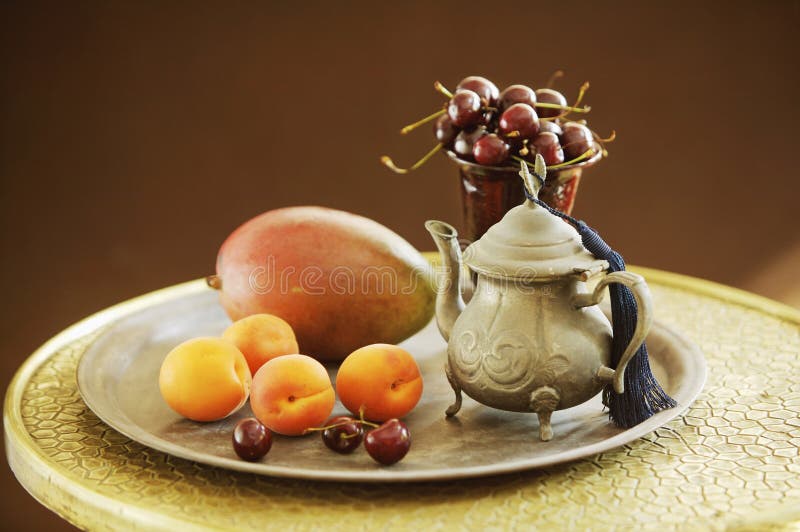 Teapot with Fruits on Table Stock Image - Image of fruit, still: 50489447