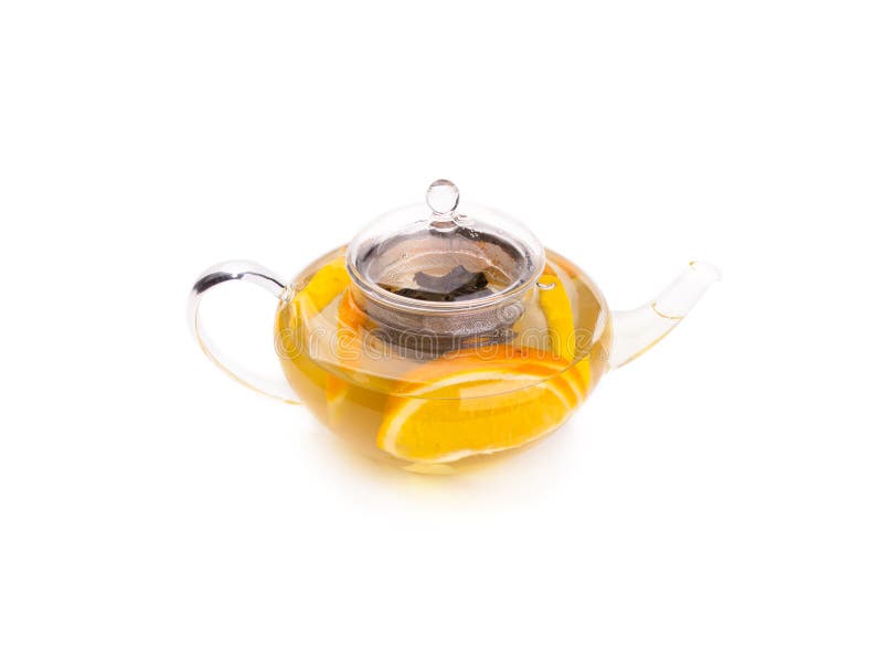 Teapot with Herbal Tea with an Orange Slices Stock Photo - Image of ...