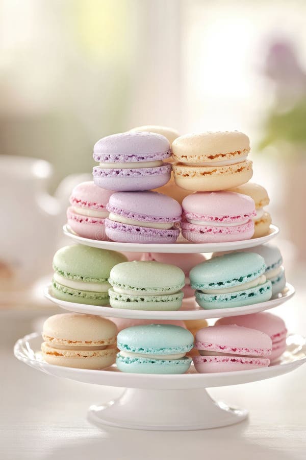 Teapot Macarons Background Foreground Closeup Stack Stock Illustration ...