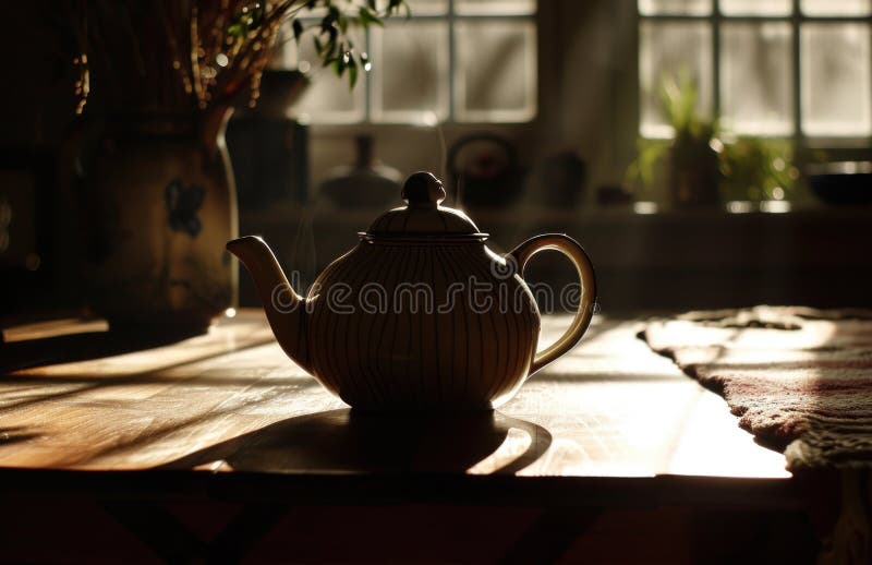 Teapot Over a Table in the Sunlight Stock Illustration - Illustration ...