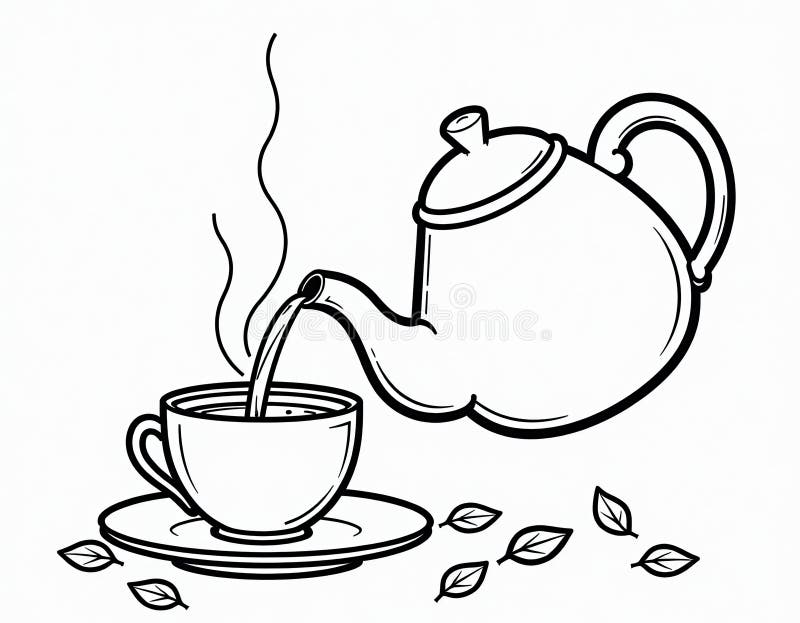 Teapot Pouring Tea into Cup with Tea Leaves Stock Illustration ...