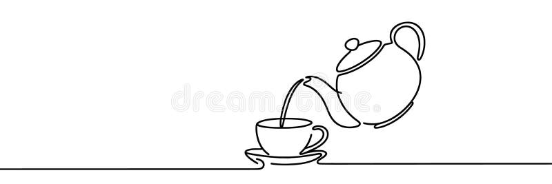 Teapot Pouring Tea To Cup. Continuous Line Drawing Stock Illustration ...