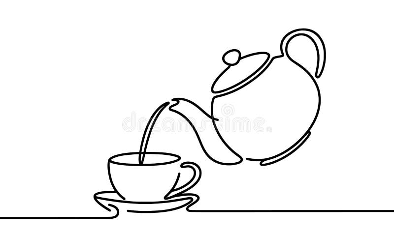 Teapot Pouring Tea To Cup. Continuous Line Drawing Stock Illustration ...
