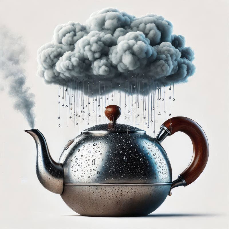 A Teapot with a Rain Cloud and Drops on Top. Stock Photo - Image of ...