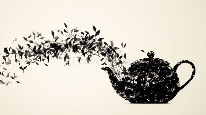 A Teapot Silhouette Gracefully Transforms into Flowing Tea Leaves ...