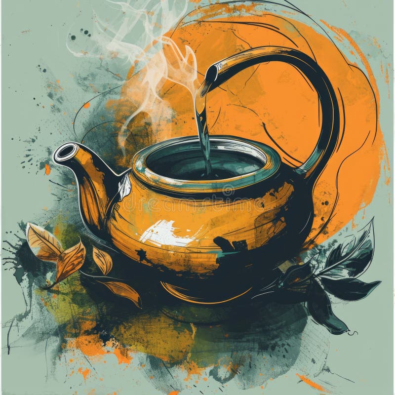 A Teapot with Steam Coming Out of it Stock Illustration - Illustration ...