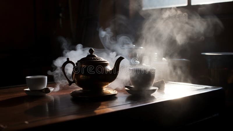 Teapot and steam stock illustration. Illustration of brown - 274444091