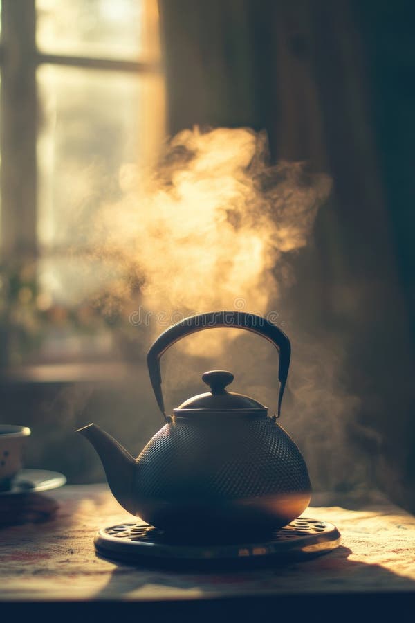 Teapot with steam stock photo. Image of kitchen, scent - 377126550