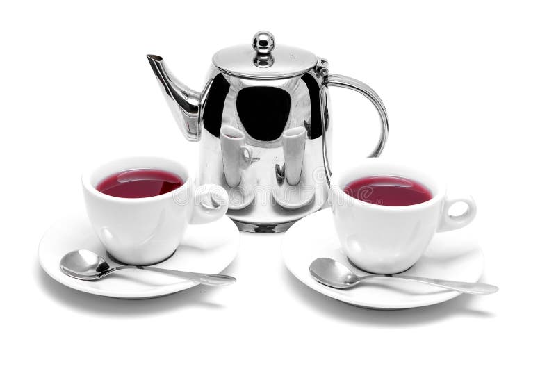 Teapot and Two Cups of Tea on a Saucer Stock Image - Image of boiling ...