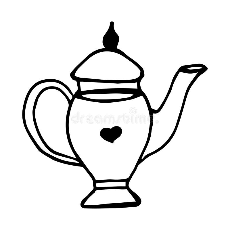 Teapot in Continuous Line Art Drawing Style. Herbal Tea Black Linear ...