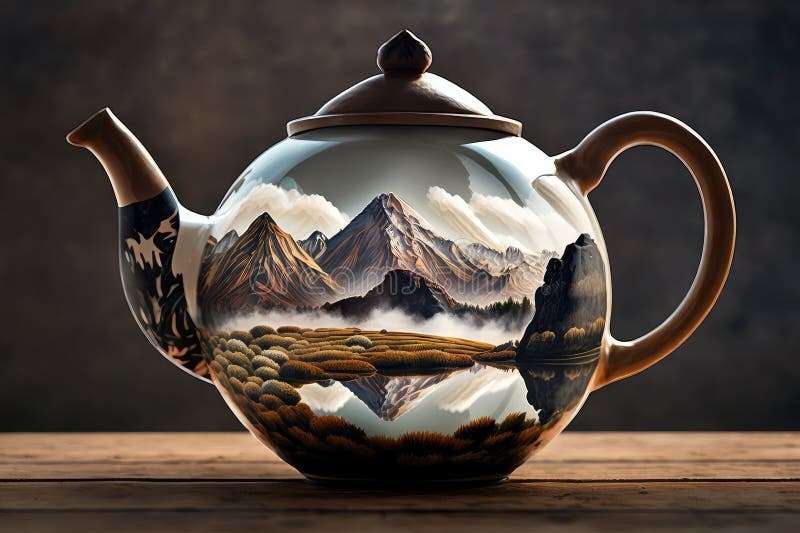 Teapot with View of Spectacular Mountain Range Stock Image - Image of ...