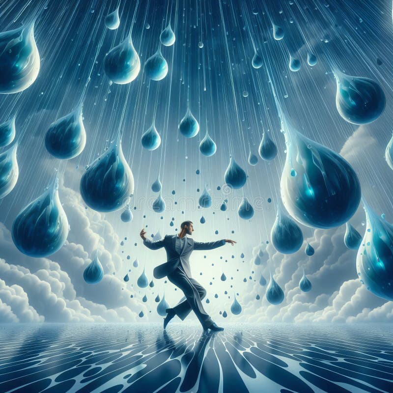 Tear Drop Tango the Man is Surrounded by Giant Falling Teardrops Stock ...