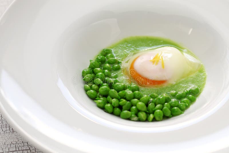 Tear Peas with Poached Egg, Spanish Basque Cuisine Stock Photo - Image ...