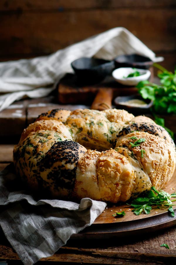 Tear and Share Bread with Herbs and Seeds.style Rustic Stock Image ...