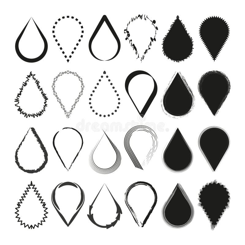 Teardrop Shape Collection. Various Styles. Black and White. Vector ...