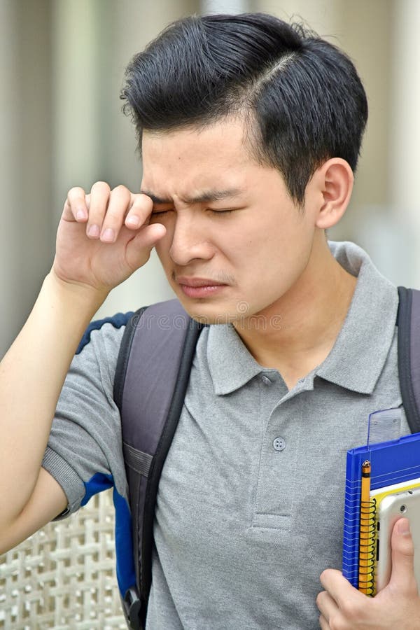 Tearful Asian Girl Student Wearing School Uniform with Notebooks Stock ...