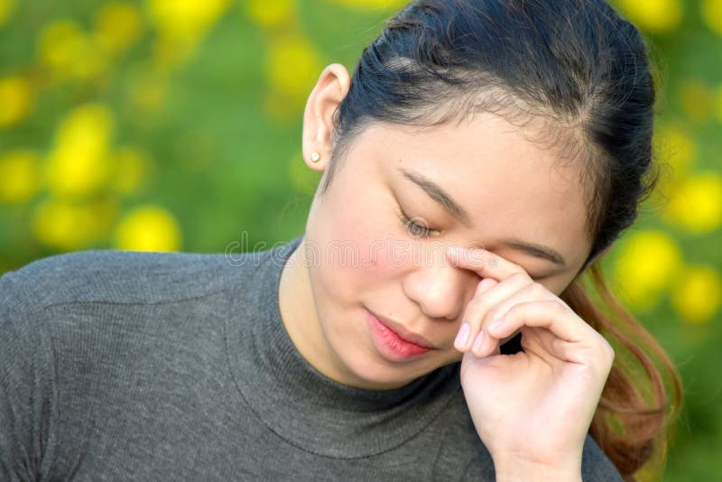 Tearful Asian Girl Student Wearing School Uniform with Notebooks Stock ...