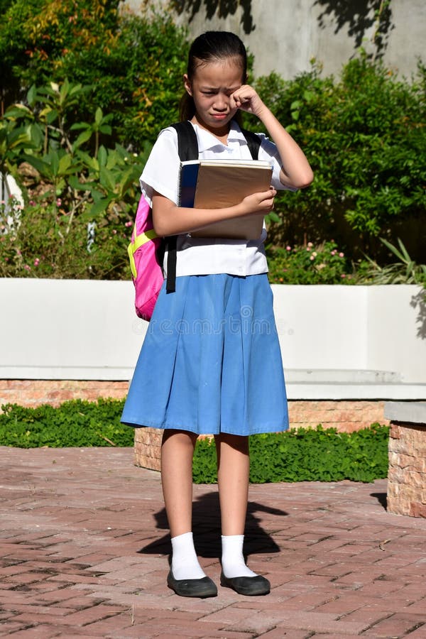 Tearful Young Asian Girl Student Standing Stock Image - Image of ...