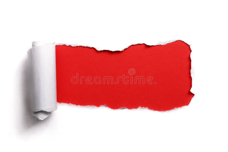 Tearing a Paper Frame Hole with Red Background Stock Photo - Image of ...